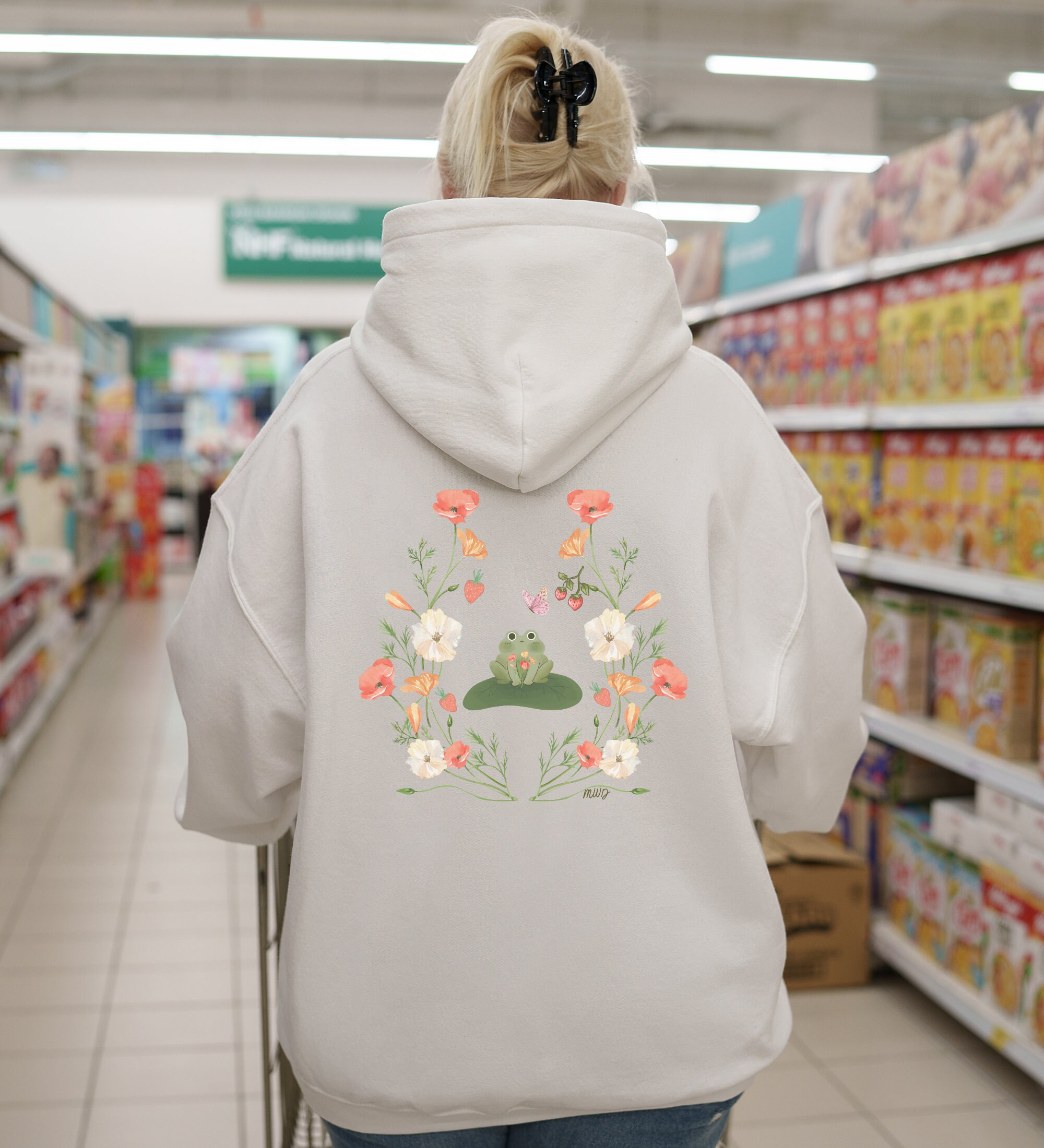 Cottagecore Frog and Poppy Hooded Sweatshirt | Cottagecore Shirt ...
