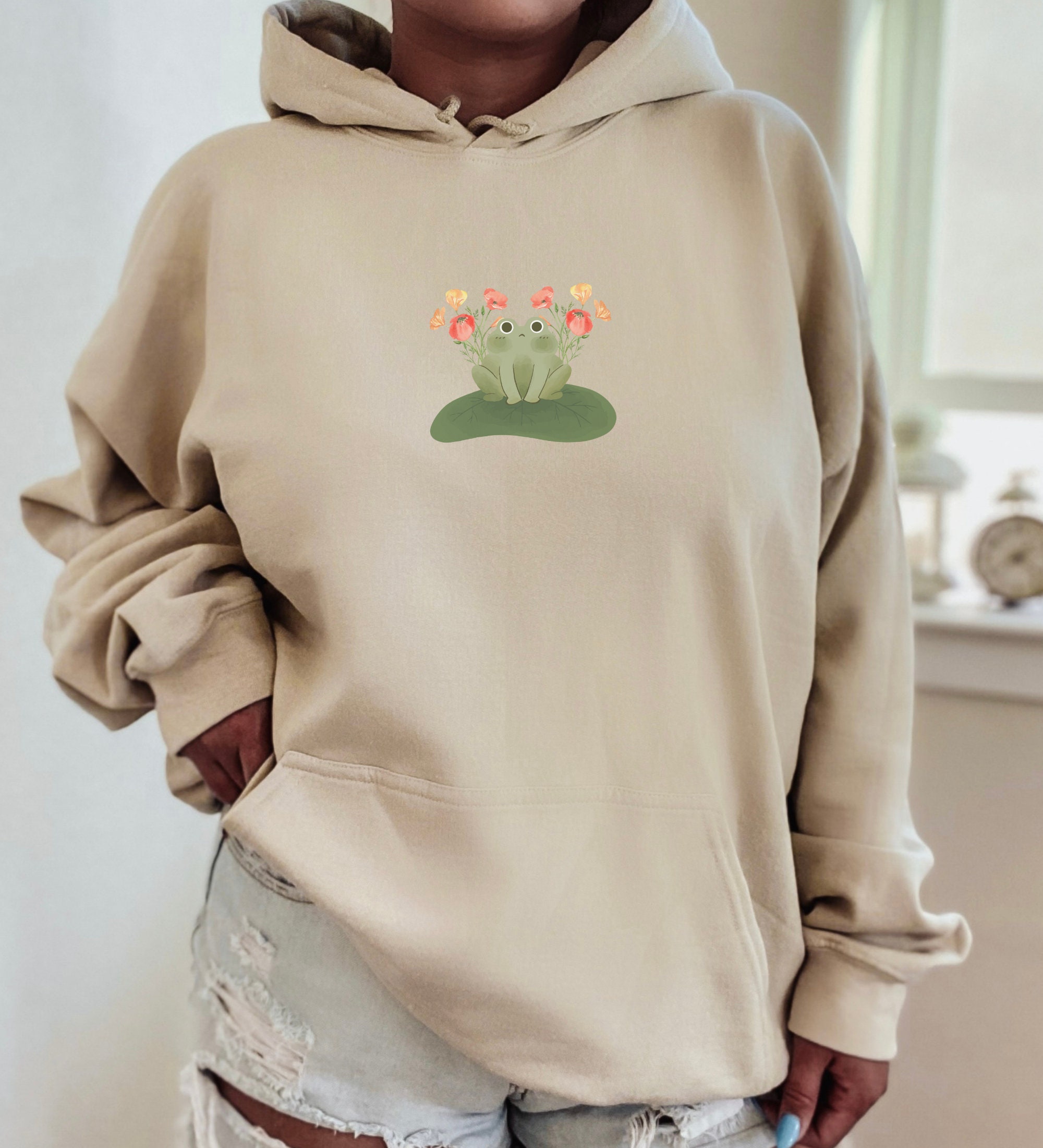 Cottagecore Frog and Poppy Hooded Sweatshirt | Cottagecore Shirt ...