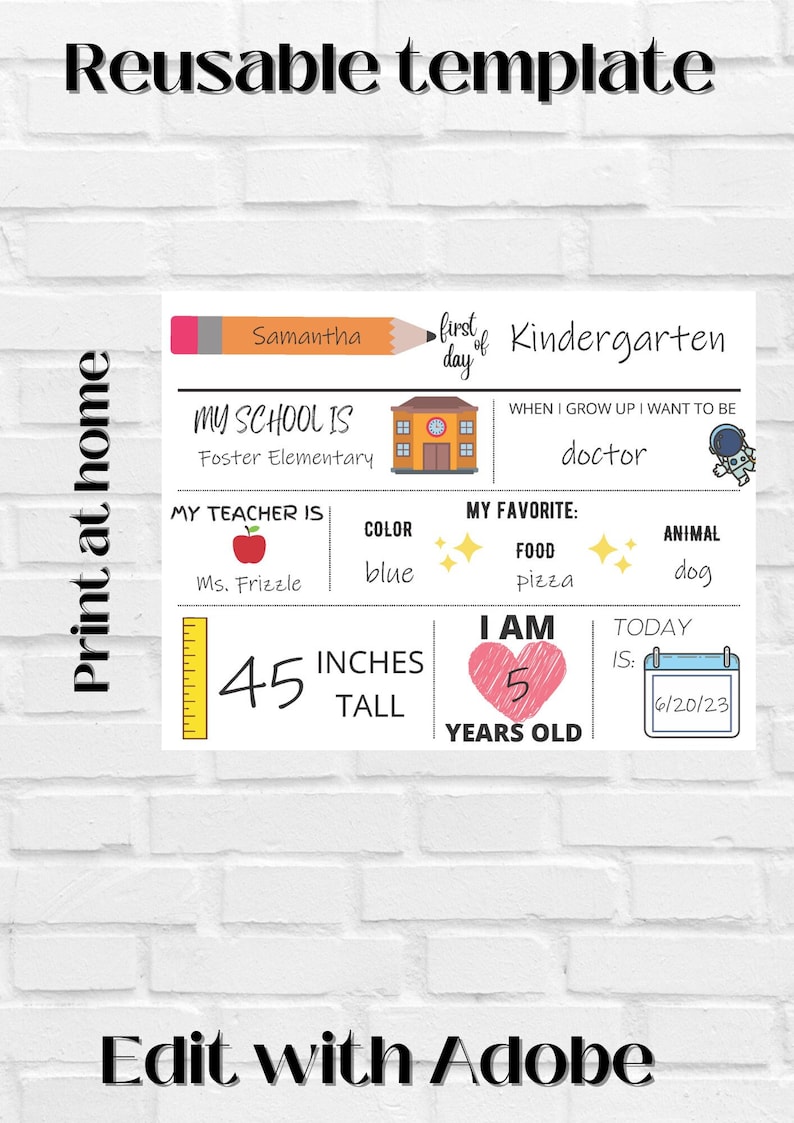 Editable First Day of School Sign - Printable for Any Grade - Instant ...