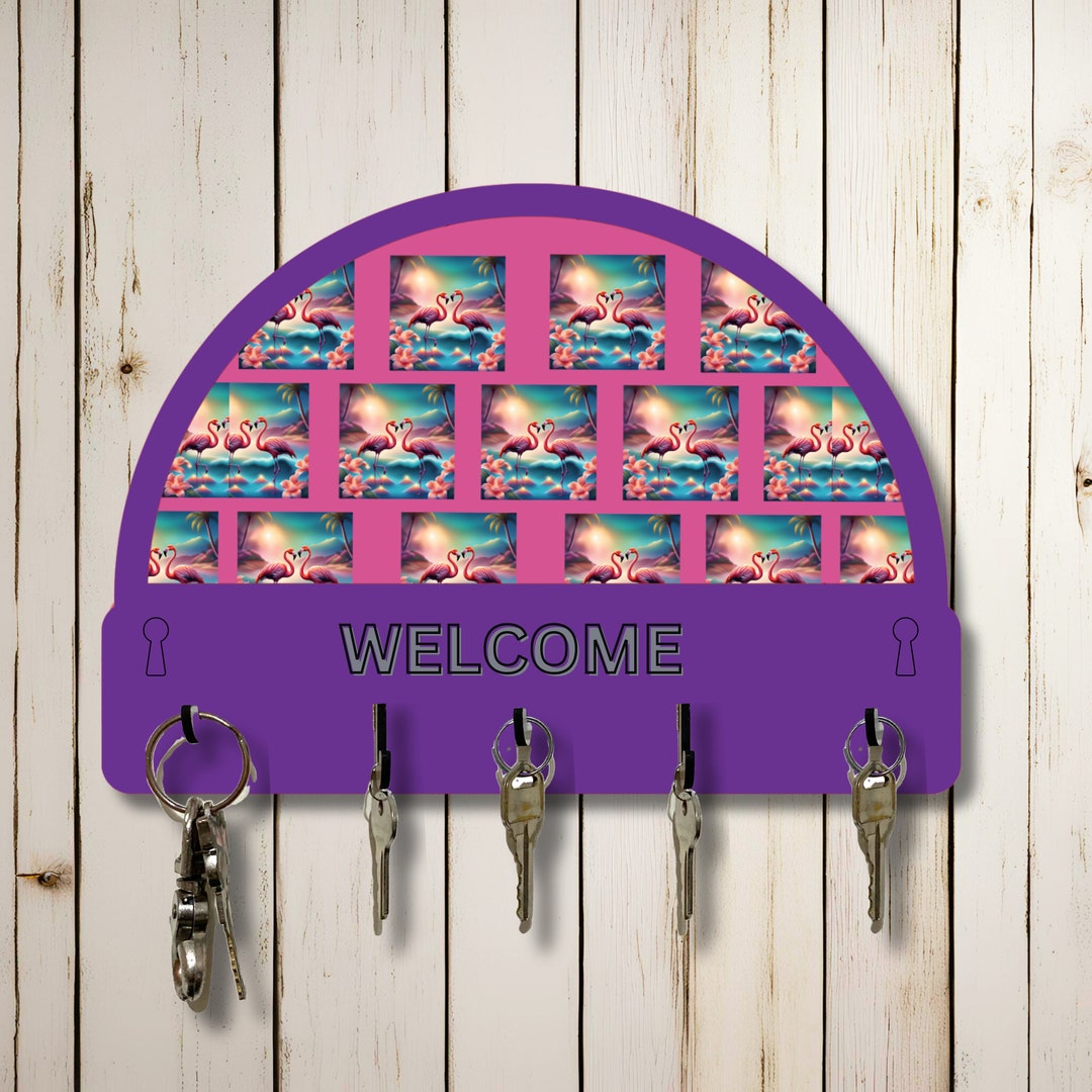 Flamingo Welcome Key Wall Rack Holder Organizer, Oval Shaped 9 3/4x7 ...