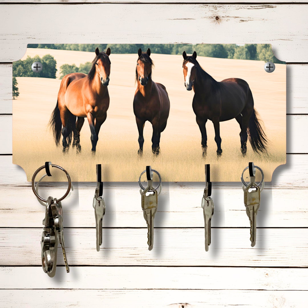 Horses Themed Key Wall Rack Holder Organizer 10"x5" MDF Sublimated Wood ...