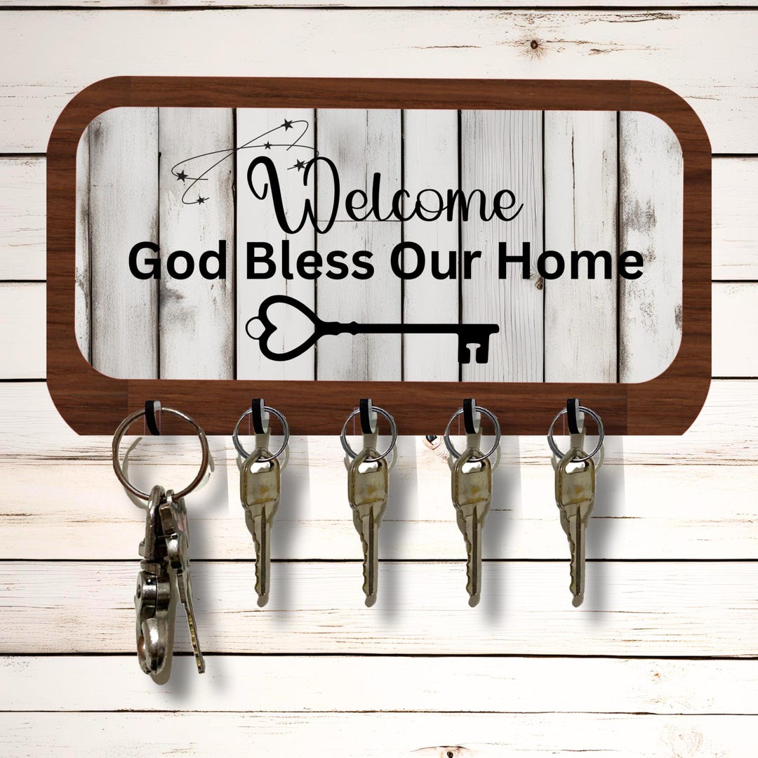 God Bless Our Home Key Wall Rack Holder Organizer 10"x5" MDF Sublimated ...