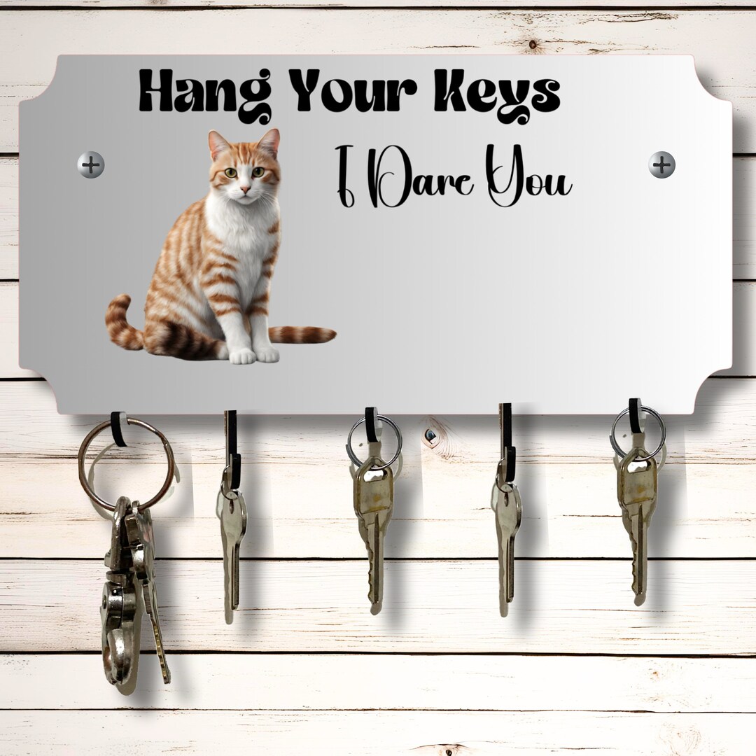 Brown Striped Cat Themed Key Wall Rack Holder Organizer 10"x5 ...