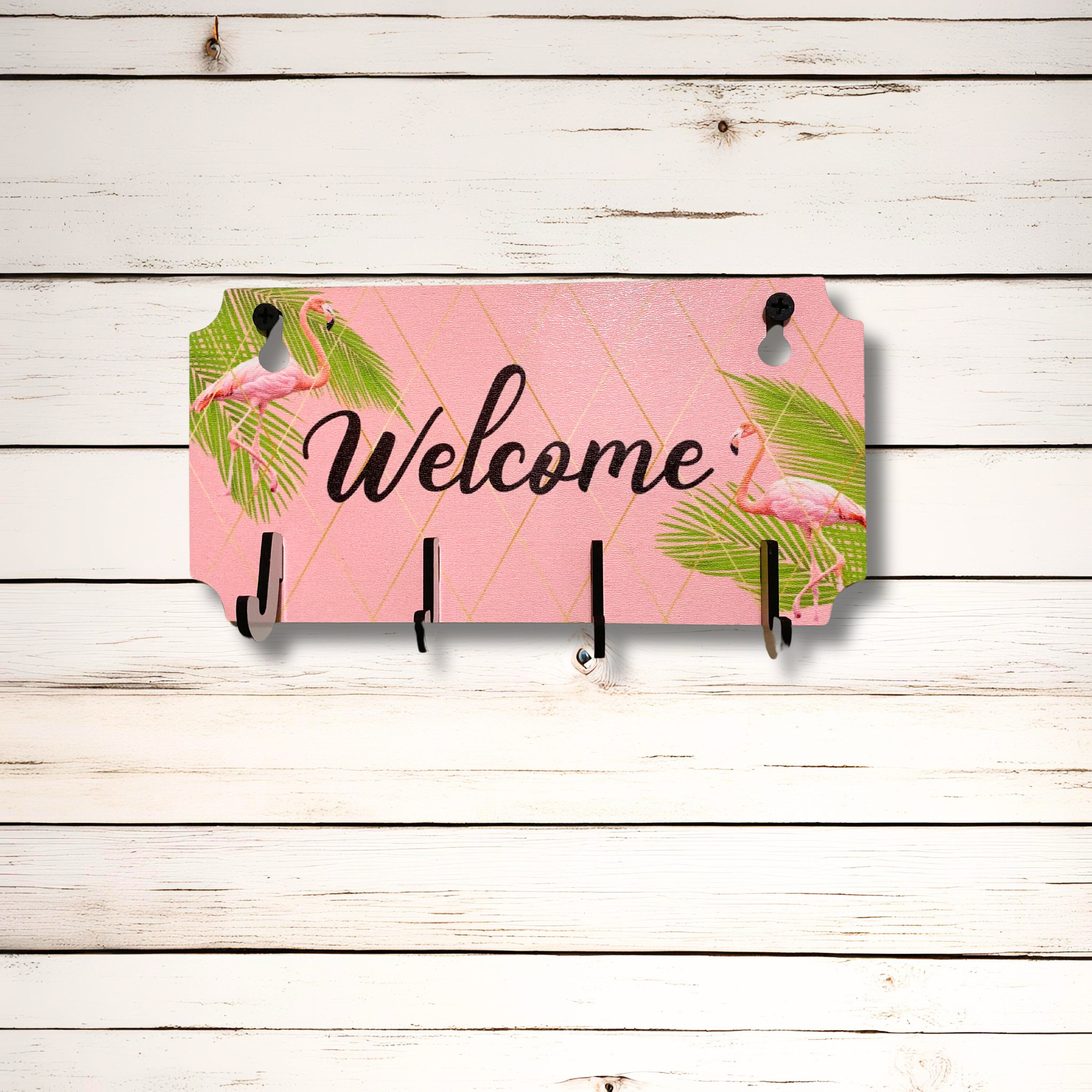 Flamingo Welcome Key Wall Rack Holder Organizer 8x4 Sublimated MDF Wood ...