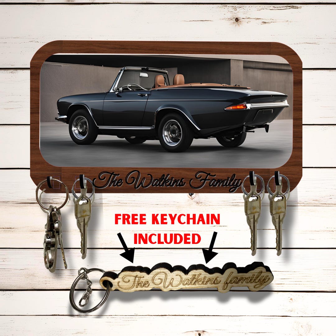 Classic Car, Key Wall Rack Holder Organizer 10"x5" MDF Sublimated Wood ...