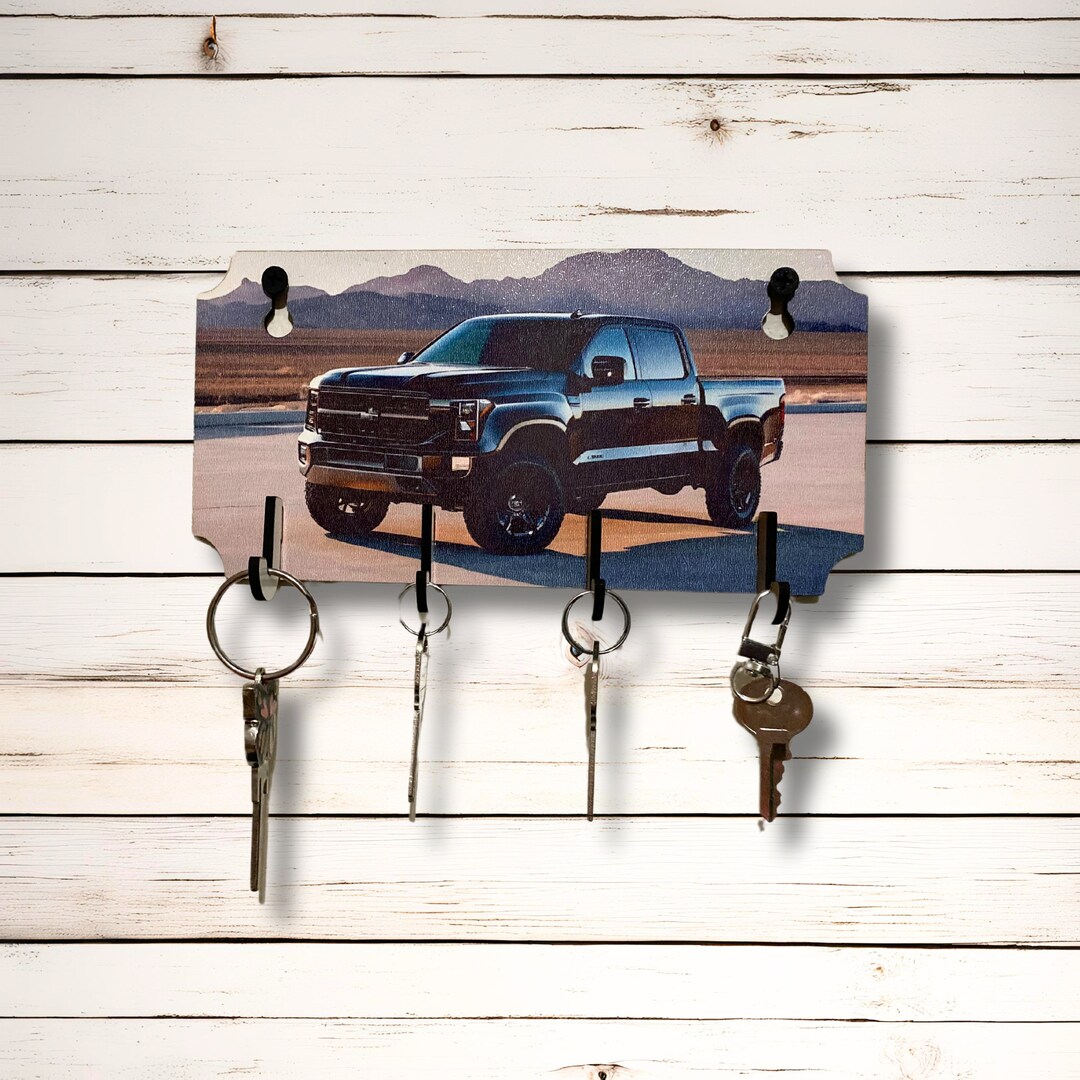 Black Truck Riding in Mountains, Key Wall Rack Holder Organizer 8x4 MDF ...