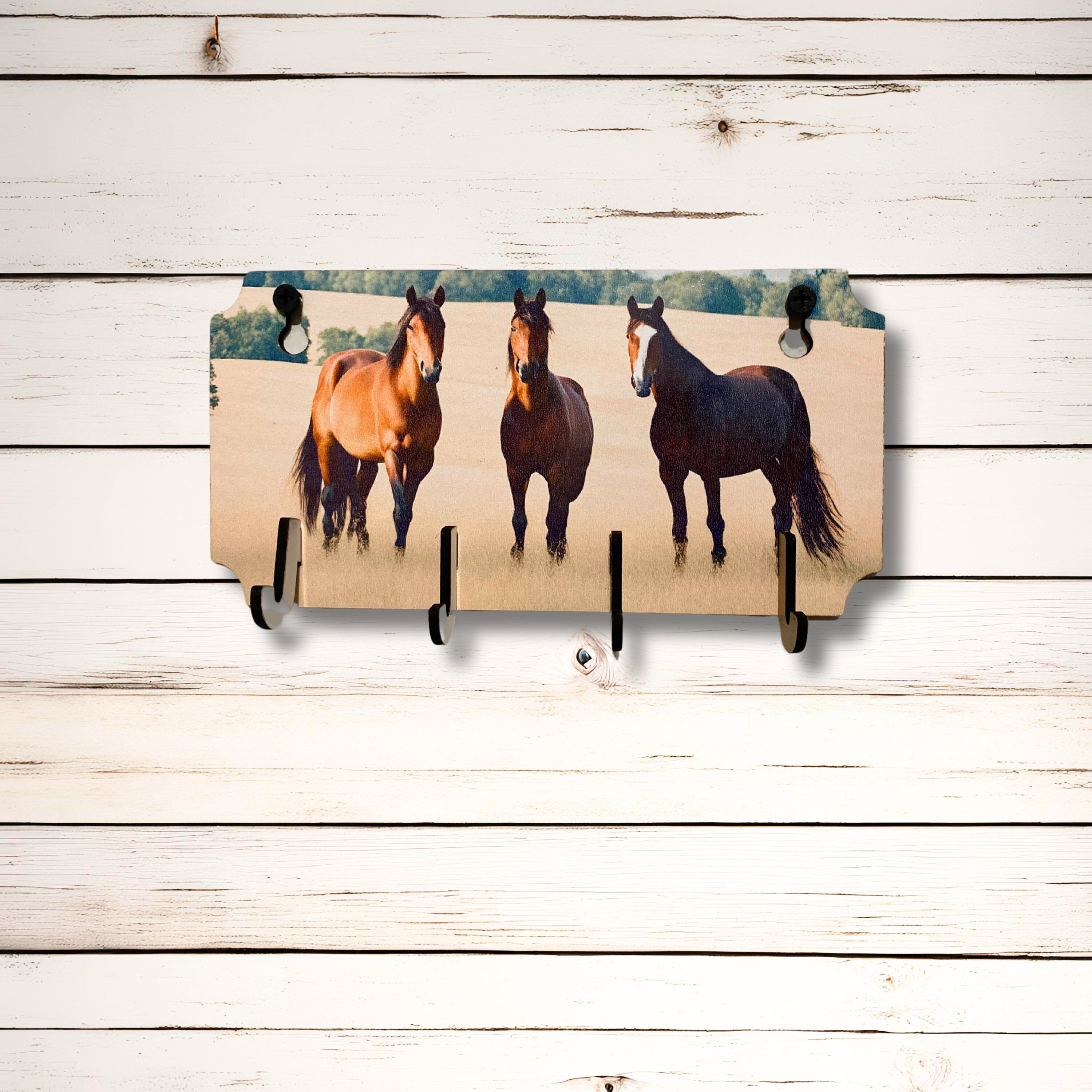 Horses Themed Key Wall Rack Holder Organizer 8x4 MDF Sublimated Wood ...