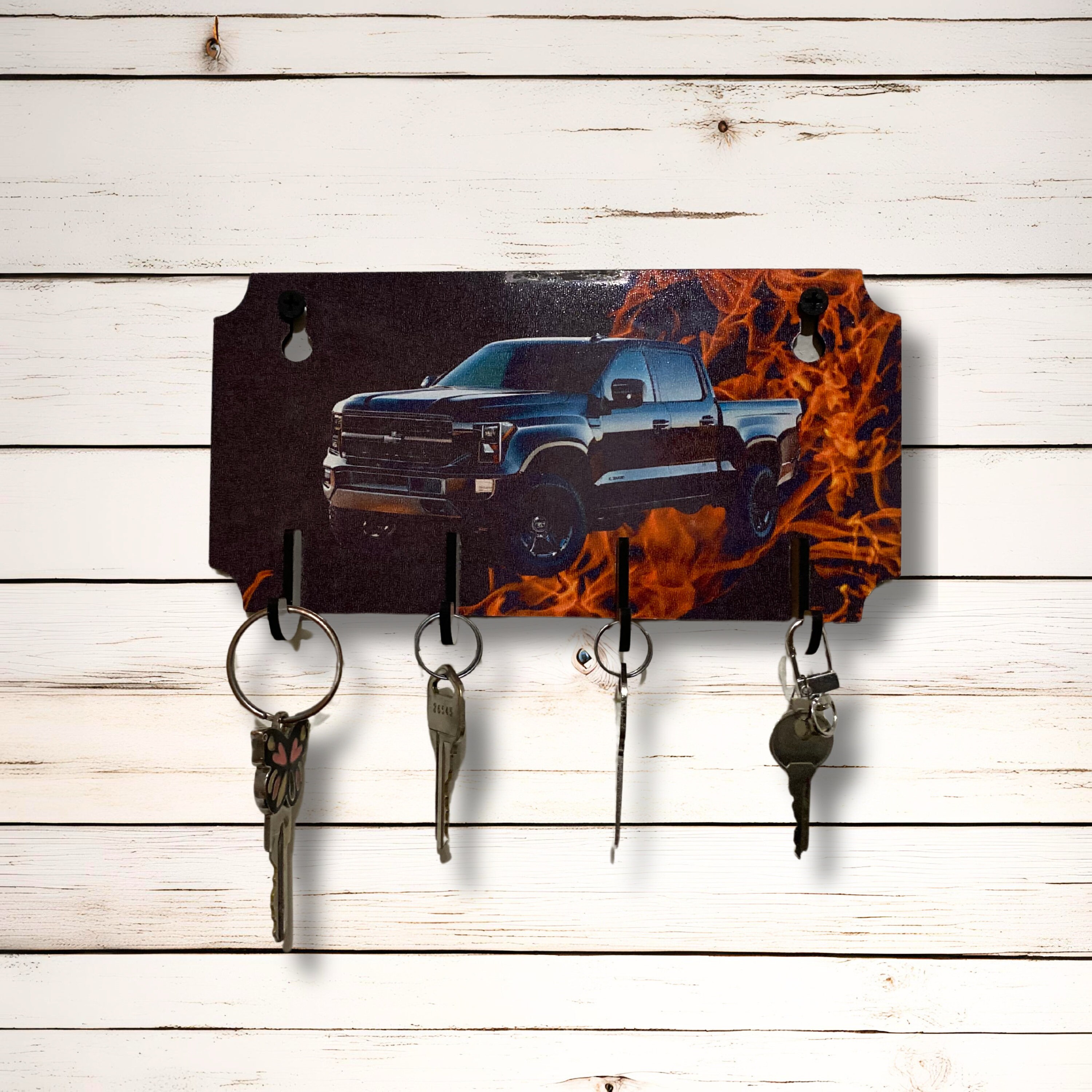 Black Truck Riding Through Fire, Key Wall Rack Holder Organizer 8x4 MDF ...