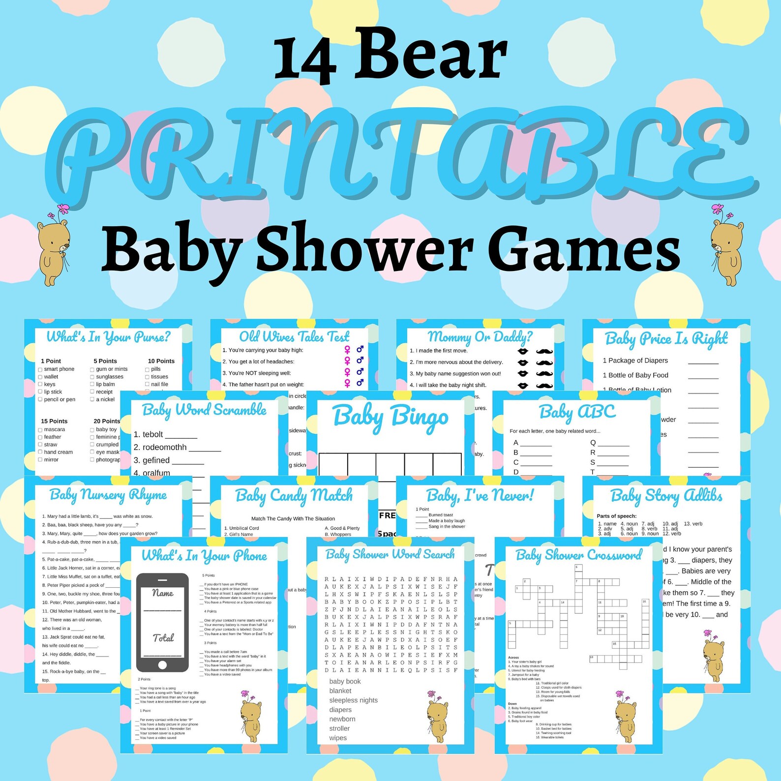Bear Baby Shower Games Baby Shower Printable Games PDF - Etsy