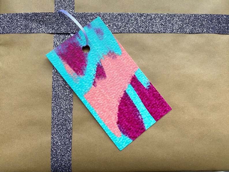 Handmade Abstract Gift Tags Party Gift Tags Pink and Blue Gender Reveal ...