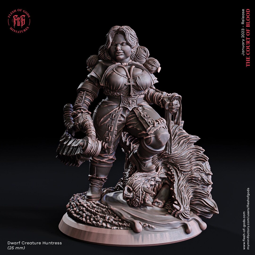 Dwarf Creature Huntress, Hero for DND or Pathfinder 8K Resin Based ...