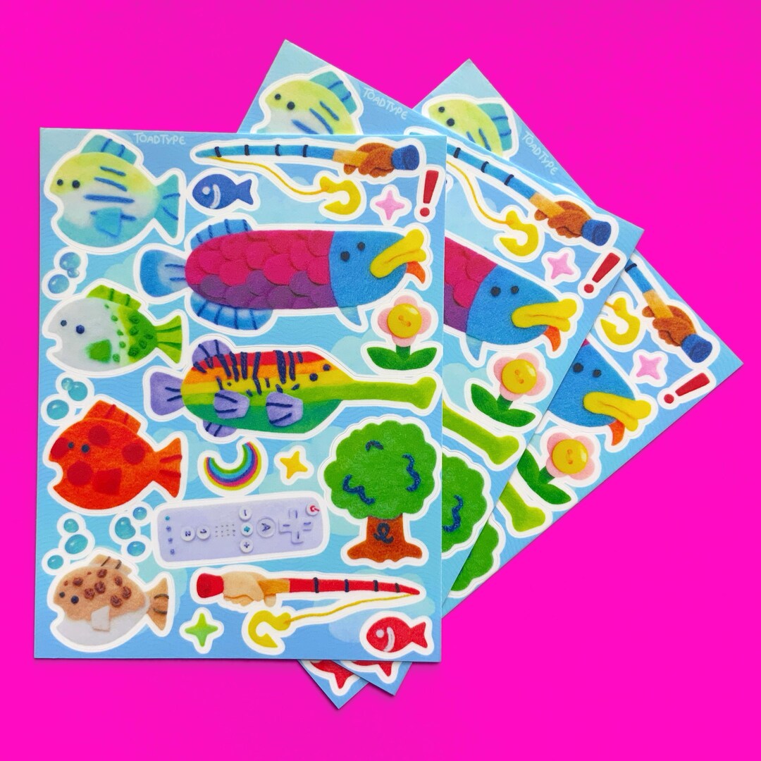 Wii Play Fishing Felt Vinyl Sticker Sheet - Etsy
