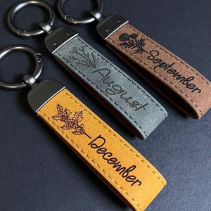 Personalized Birth Flower Keychain Leather Keychain With Name for Women ...