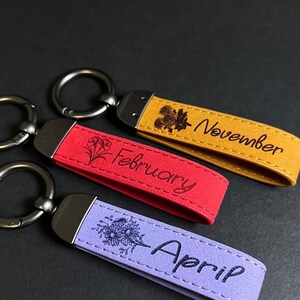 Personalized Birth Flower Keychain Leather Keychain With Name for Women ...