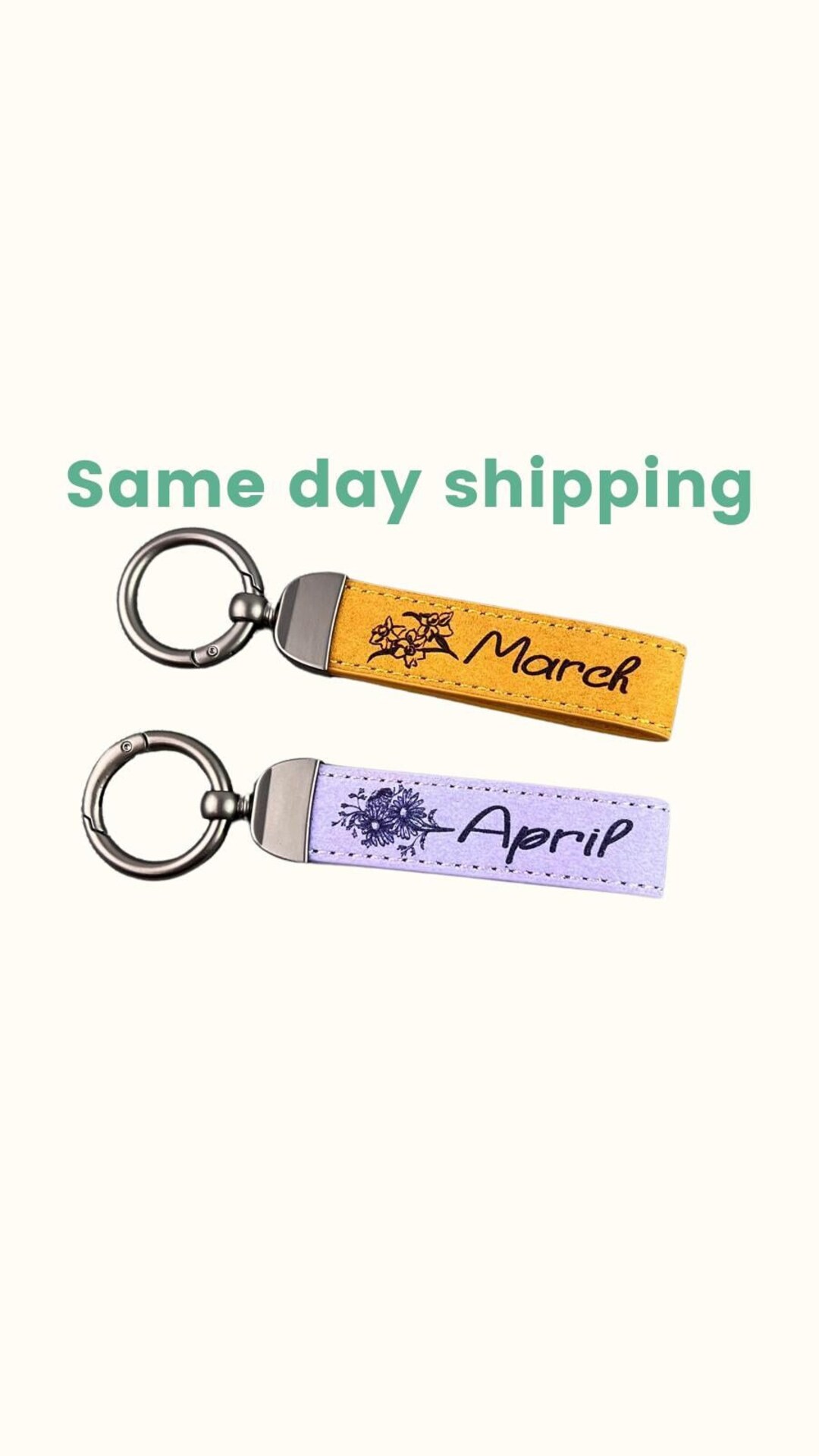 Personalized Birth Flower Keychain Leather Keychain With Name for Women ...