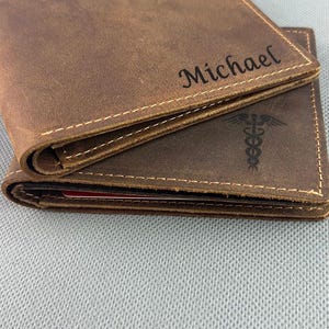 Full Grain Leather Custom Bifold Men Wallet ID Holder Personalized Name ...