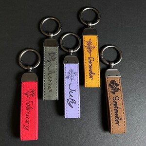 Personalized Birth Flower Keychain Leather Keychain With Name for Women ...