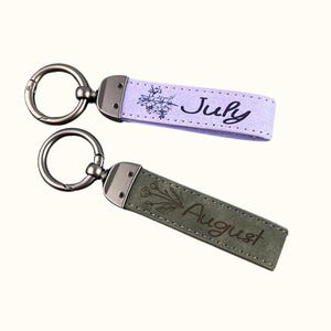 Personalized Birth Flower Keychain Leather Keychain With Name for Women ...