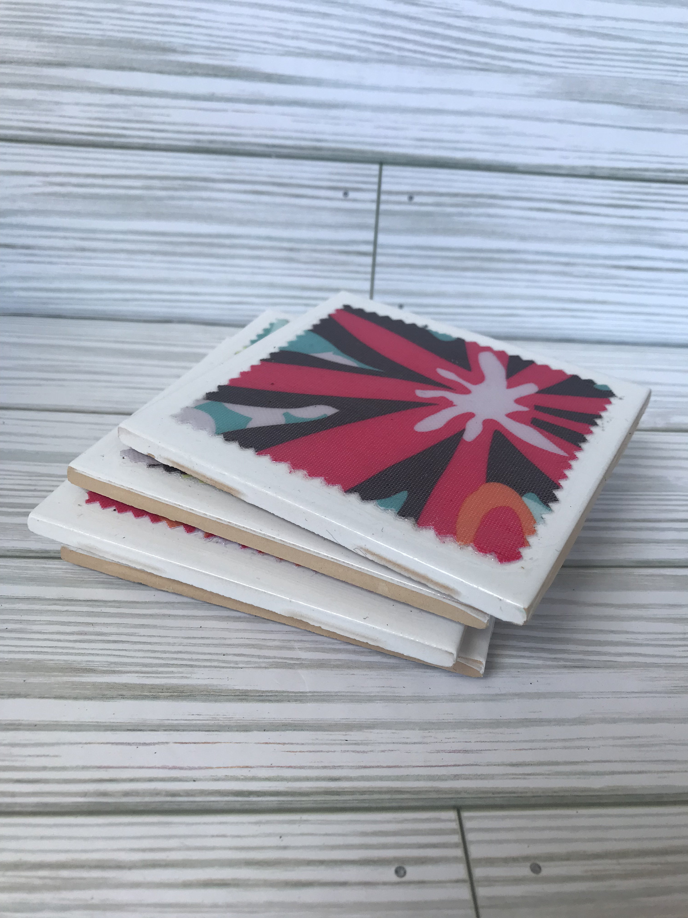 Fun Tropical Flower Ceramic Coasters; Stylized Floral Design; Handmade ...