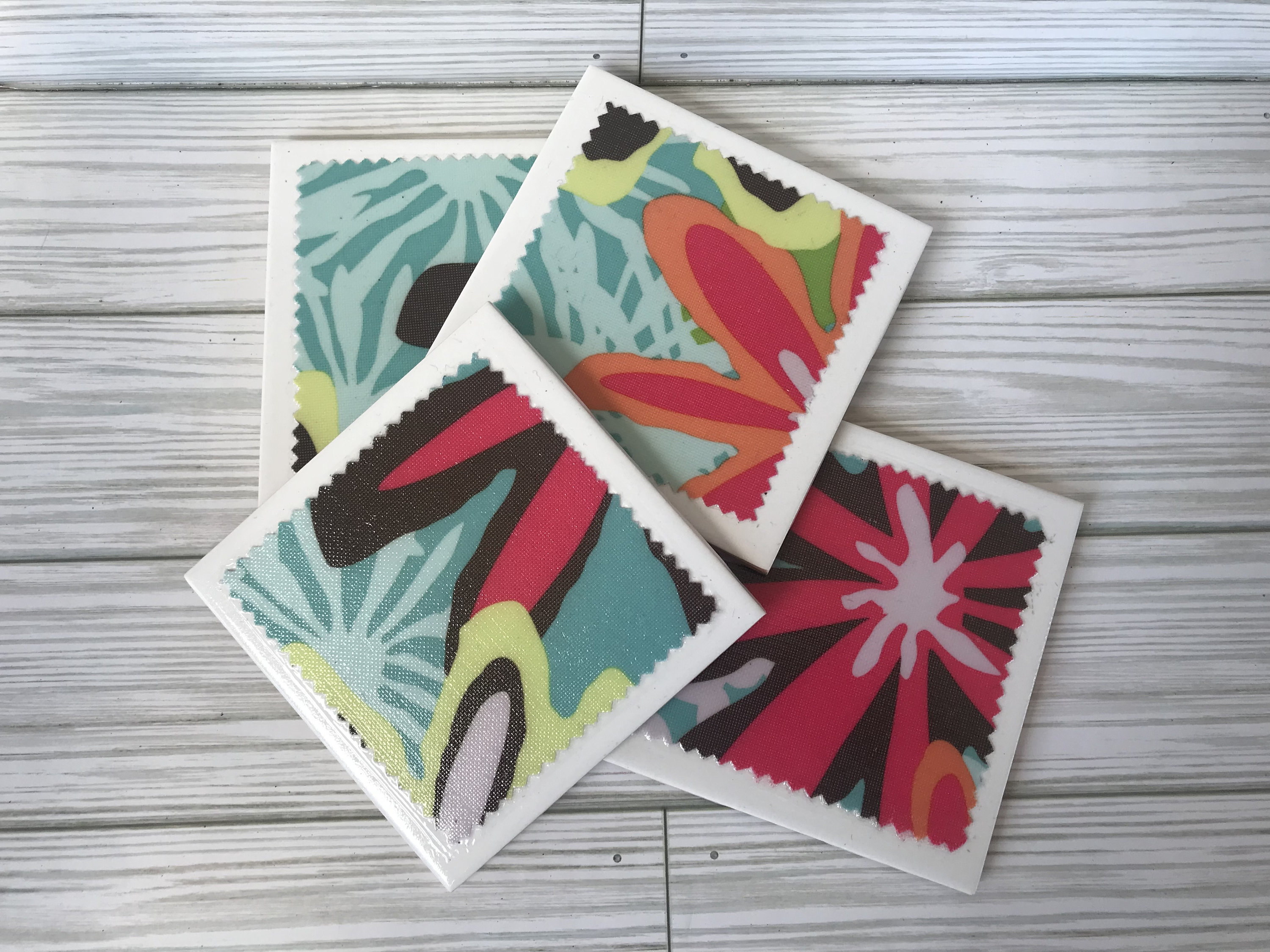 Fun Tropical Flower Ceramic Coasters; Stylized Floral Design; Handmade ...