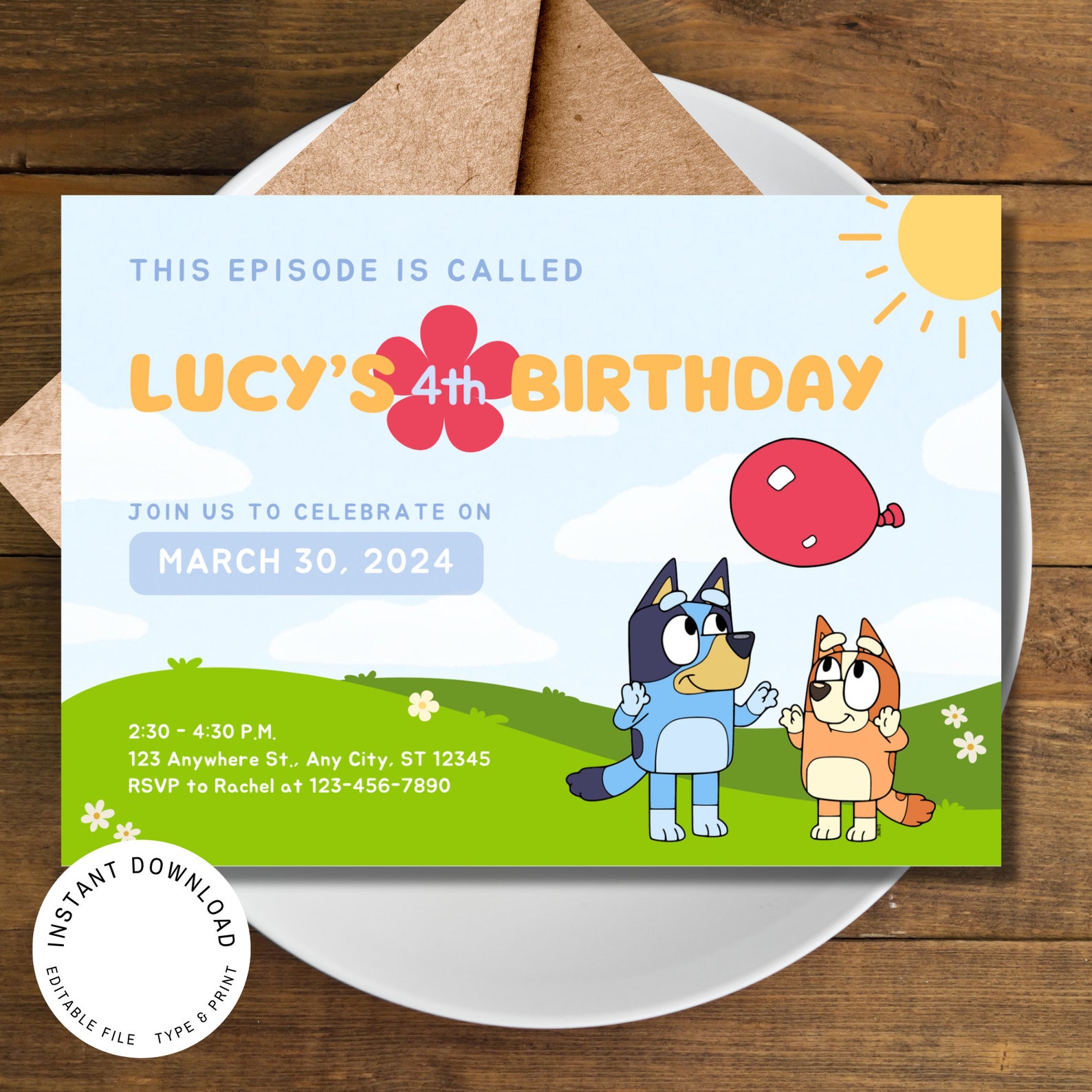 Bluey Birthday Invitation Instant Download Editable Printable Bluey ...
