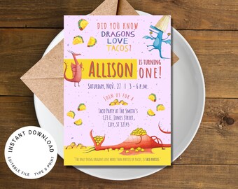 Dragons Love Tacos Birthday Invitation Instant Download Editable ...