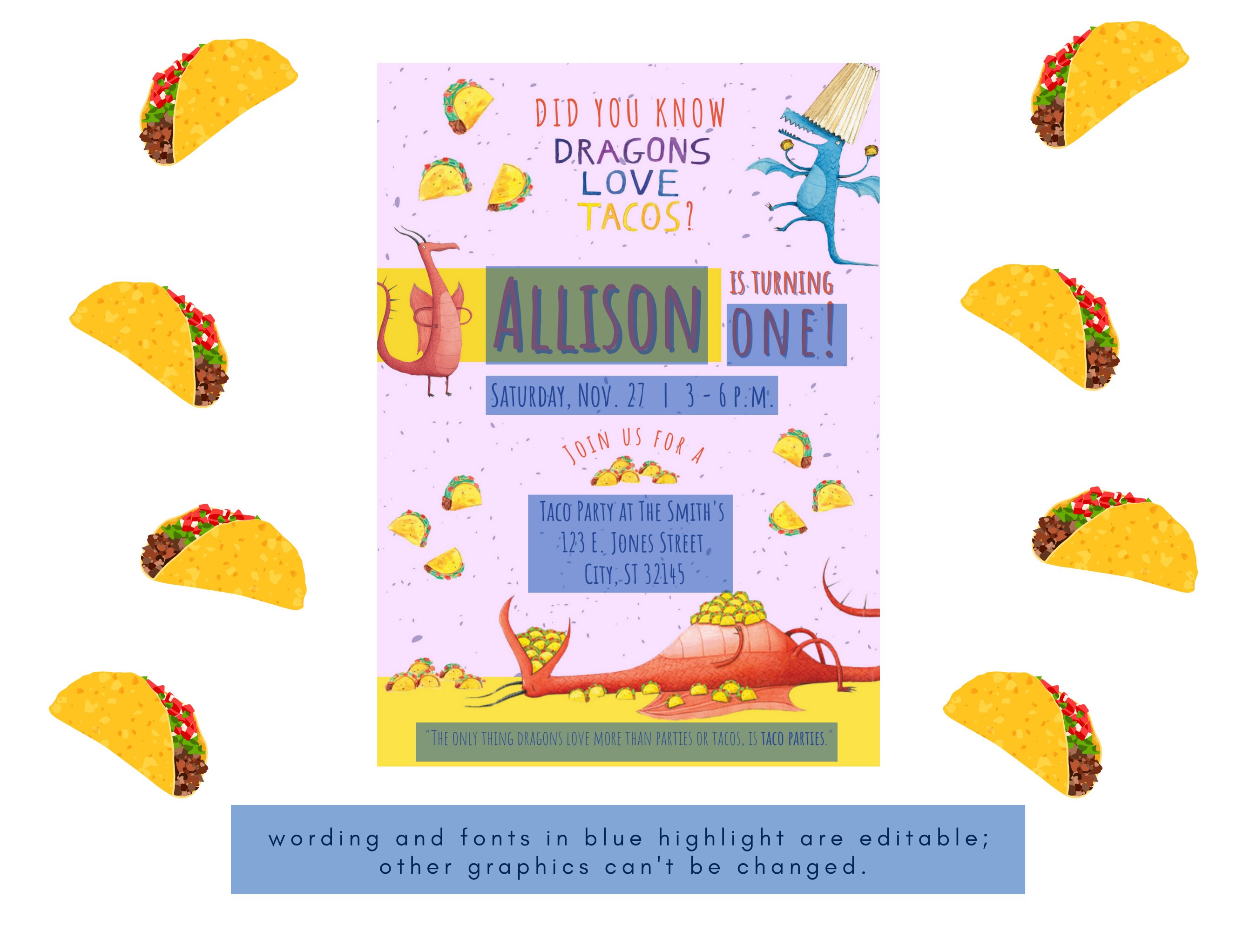 Dragons Love Tacos Birthday Invitation Instant Download Editable ...