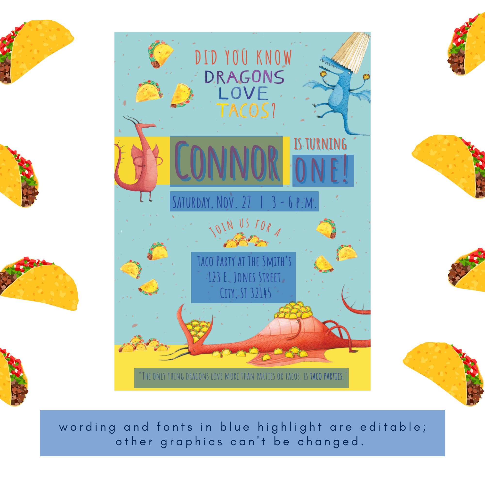 Dragons Love Tacos Birthday Invitation Instant Download Editable ...