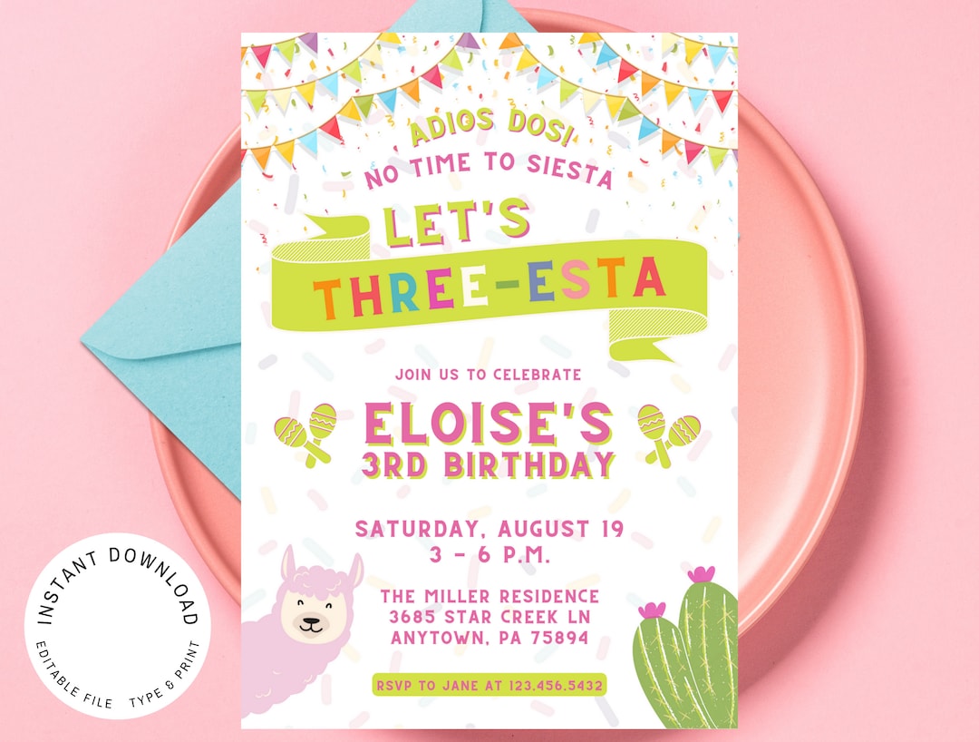 Three-esta Birthday Invitation | Fiesta Theme | Instant Download ...