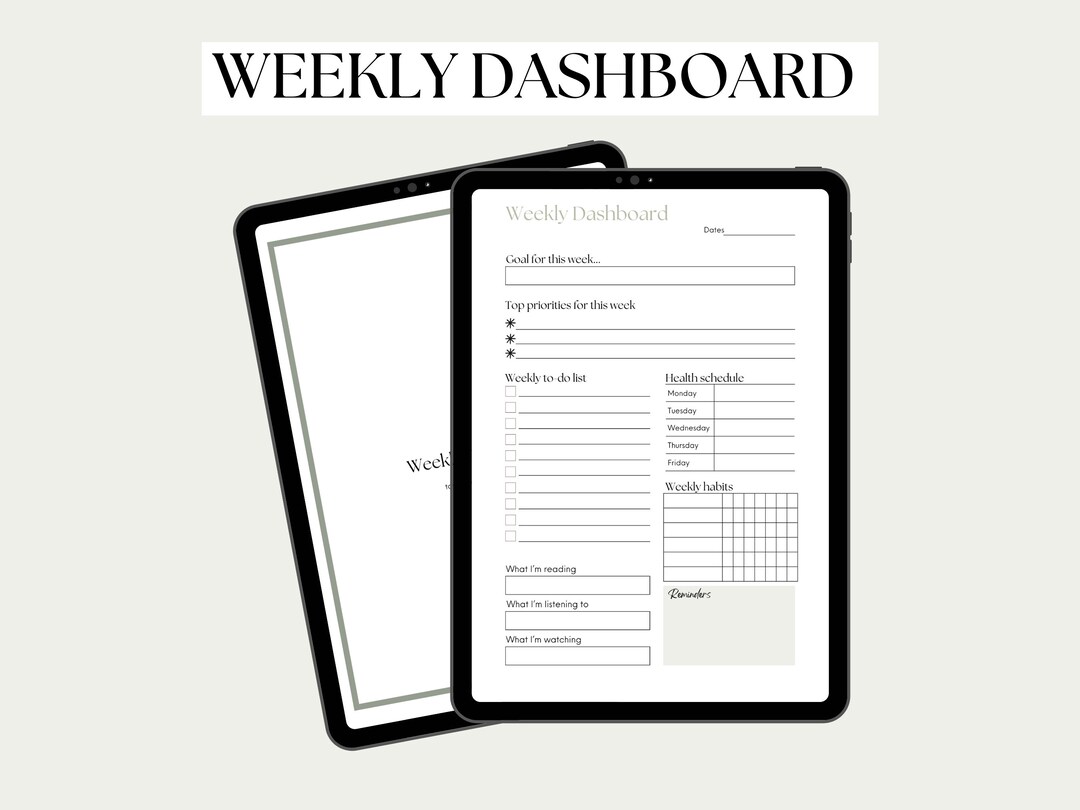 Weekly Dashboard | Goodnotes and Notability - Etsy