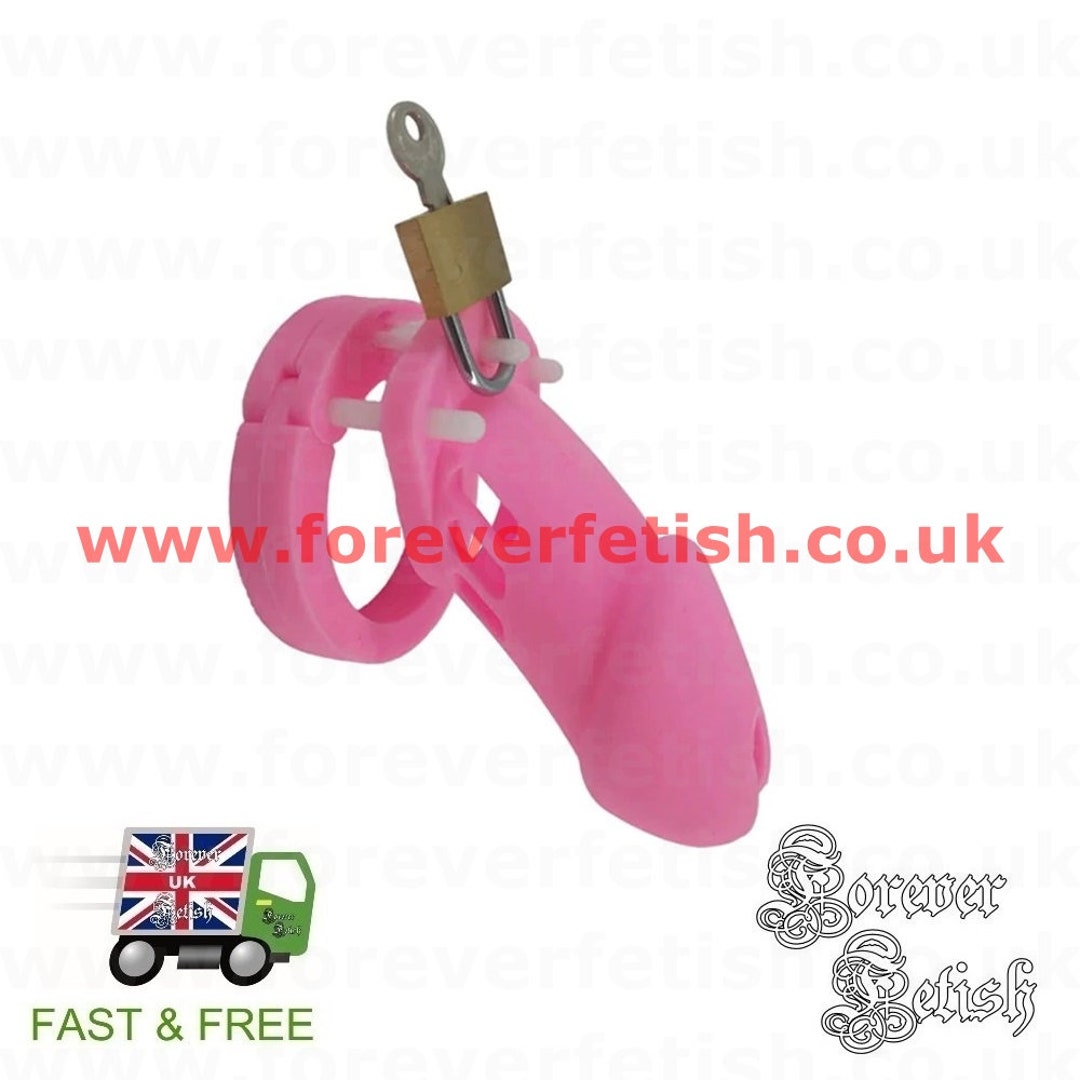 Hot Bright Pink Silicone Chastity Device Kit Belt Cage Locktober CB Kit ...