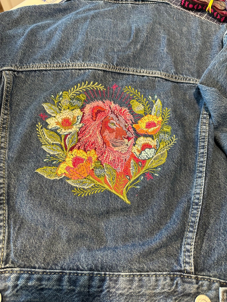 Floral Lion Embroidered Jean Jacket, Tula Pink Designs - Etsy