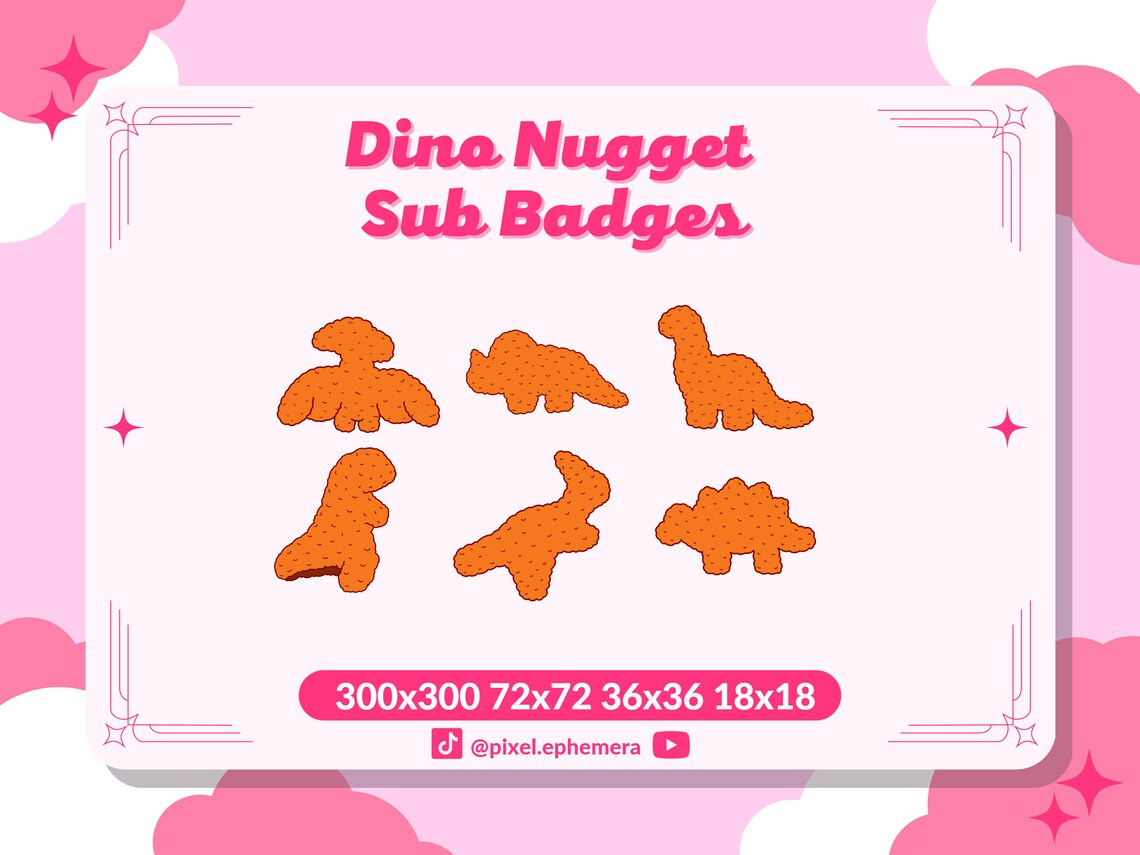 Six Dino Nugget Sub/bit Badge Set Kawaii Dino Nug Food - Etsy