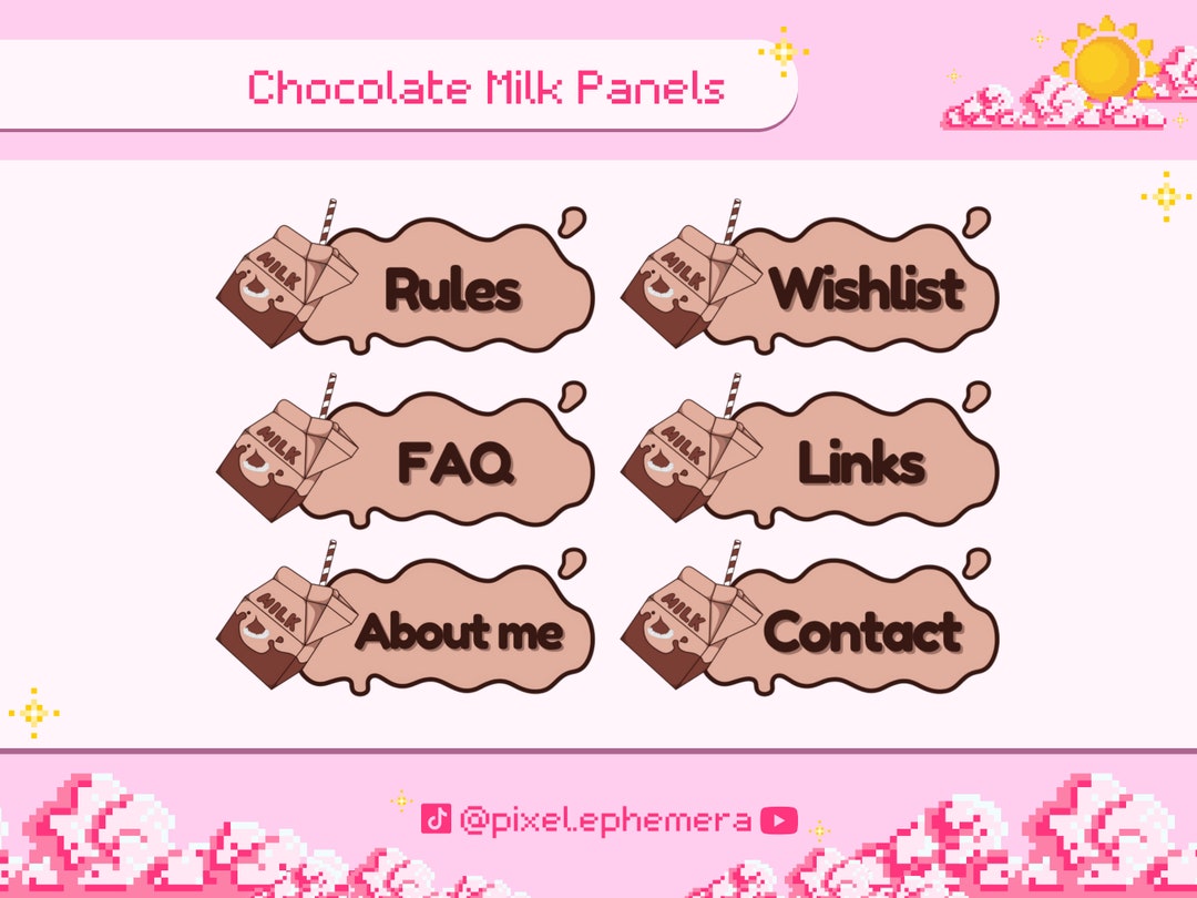 Chocolate Milk Twitch Panels - Premade Streaming Assets P2u - Kawaii ...
