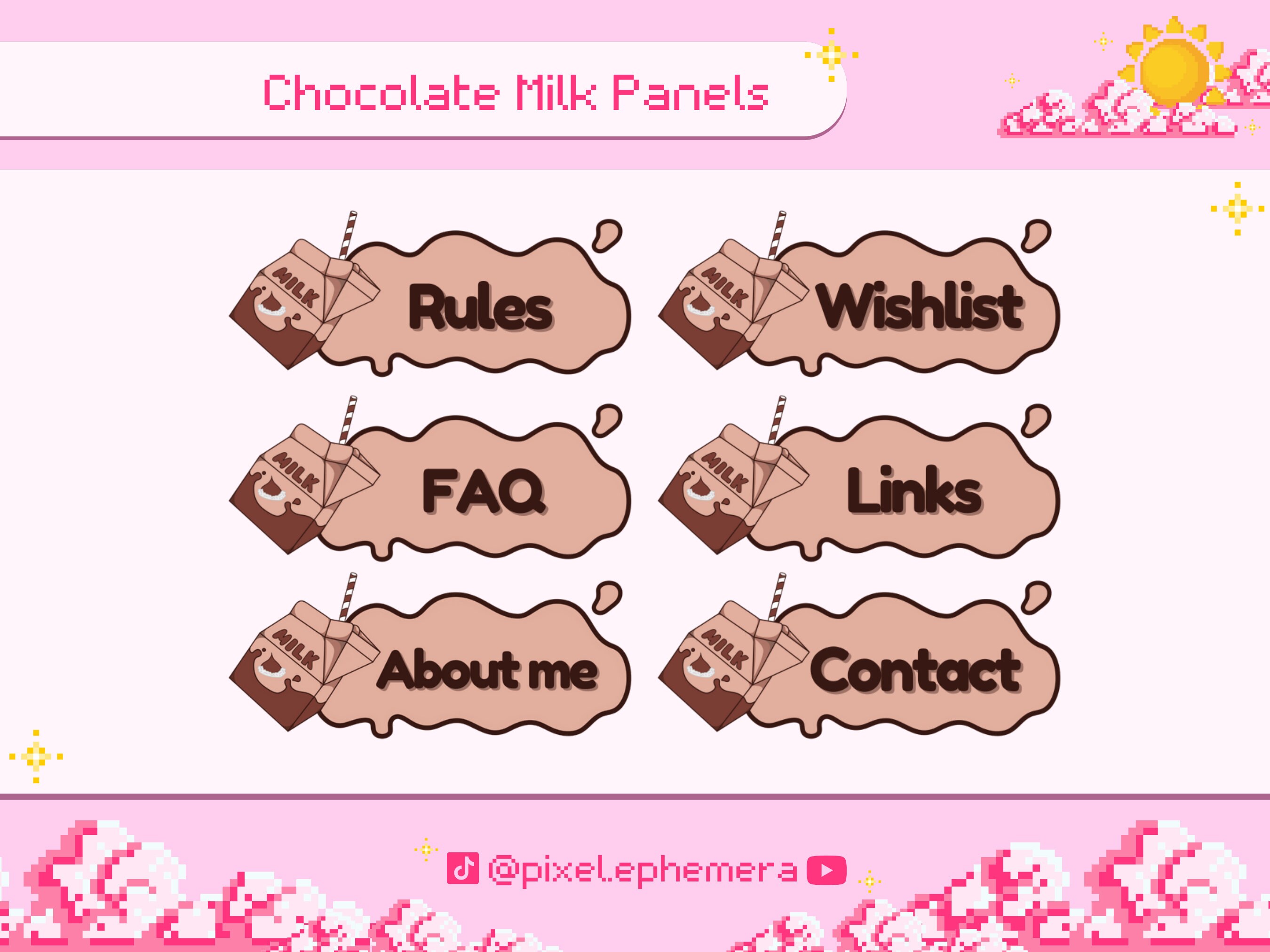 Chocolate Milk Twitch Panels - Premade Streaming Assets P2u - Kawaii ...