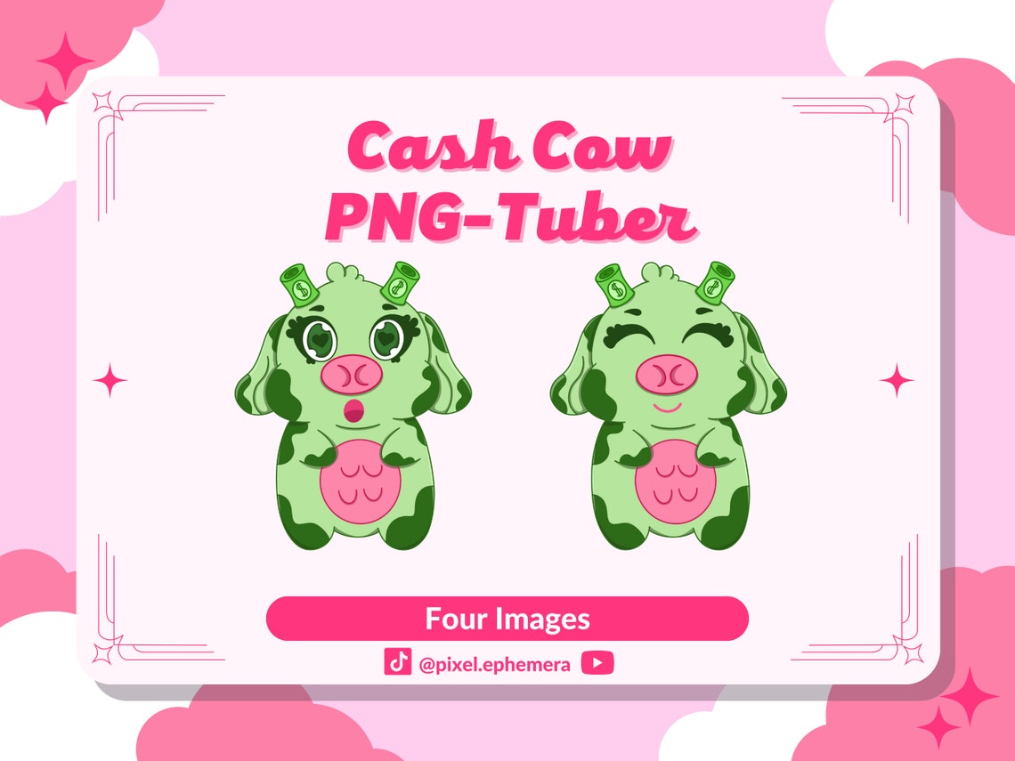 Cash Cow Png Tuber Green Money Kawaii Cute Cow Vtuber - Etsy
