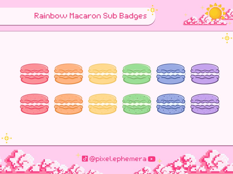 Rainbow Macaron Sub Badges - Premade P2U Streaming Assets - Kawaii Food ...