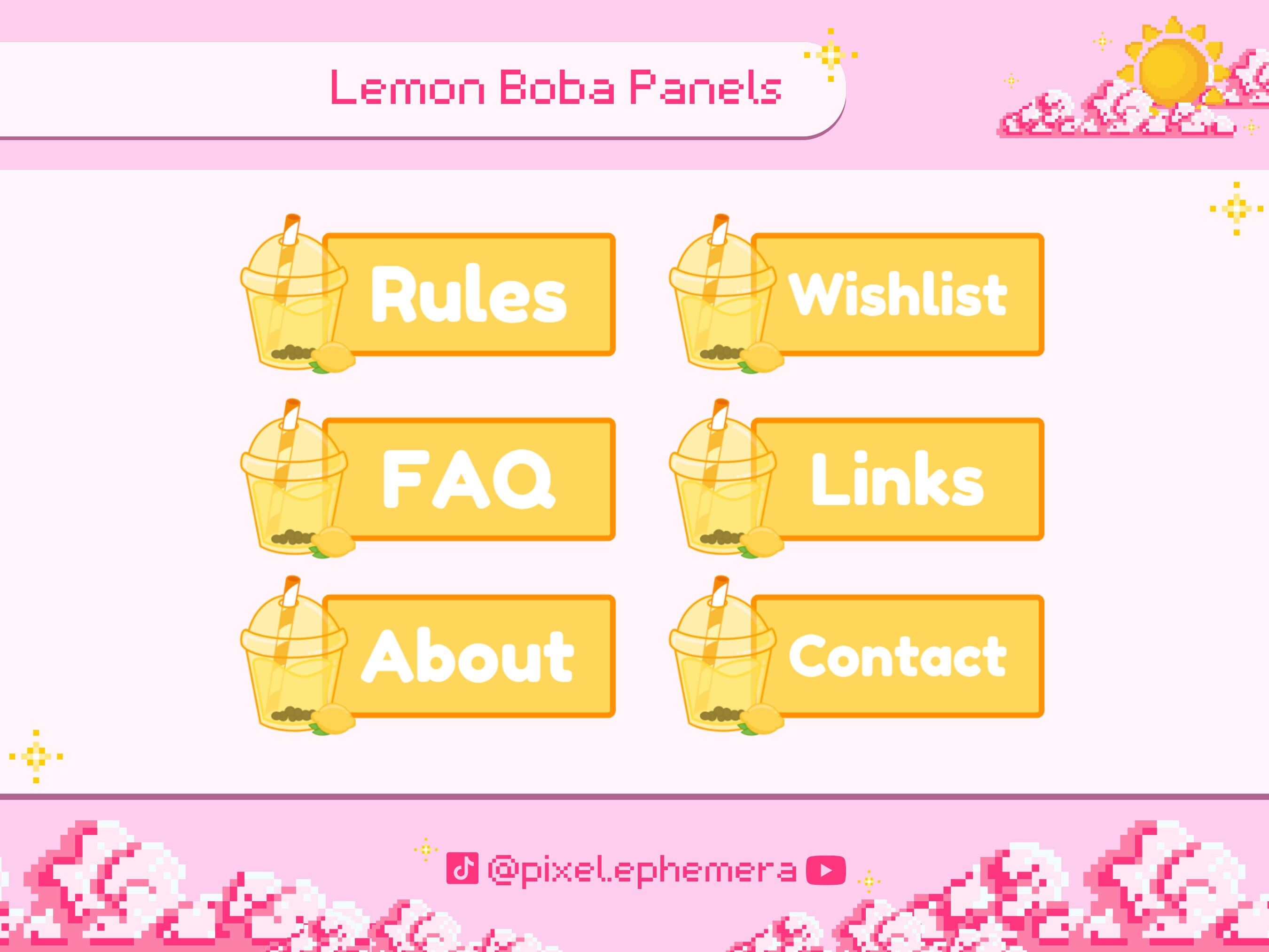 Lemon Boba Twitch Panels - Premade Assets Lemon - P2u Twitch Panels ...