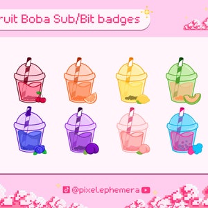 Fruity Boba Sub Badges - Premade P2U Streaming Assets - Kawaii Food and ...