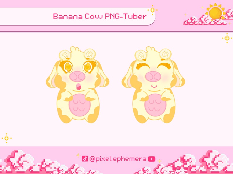 Banana Milk Cow Png-tuber - Kawaii Yellow Cow Vtuber - Cottagecore ...