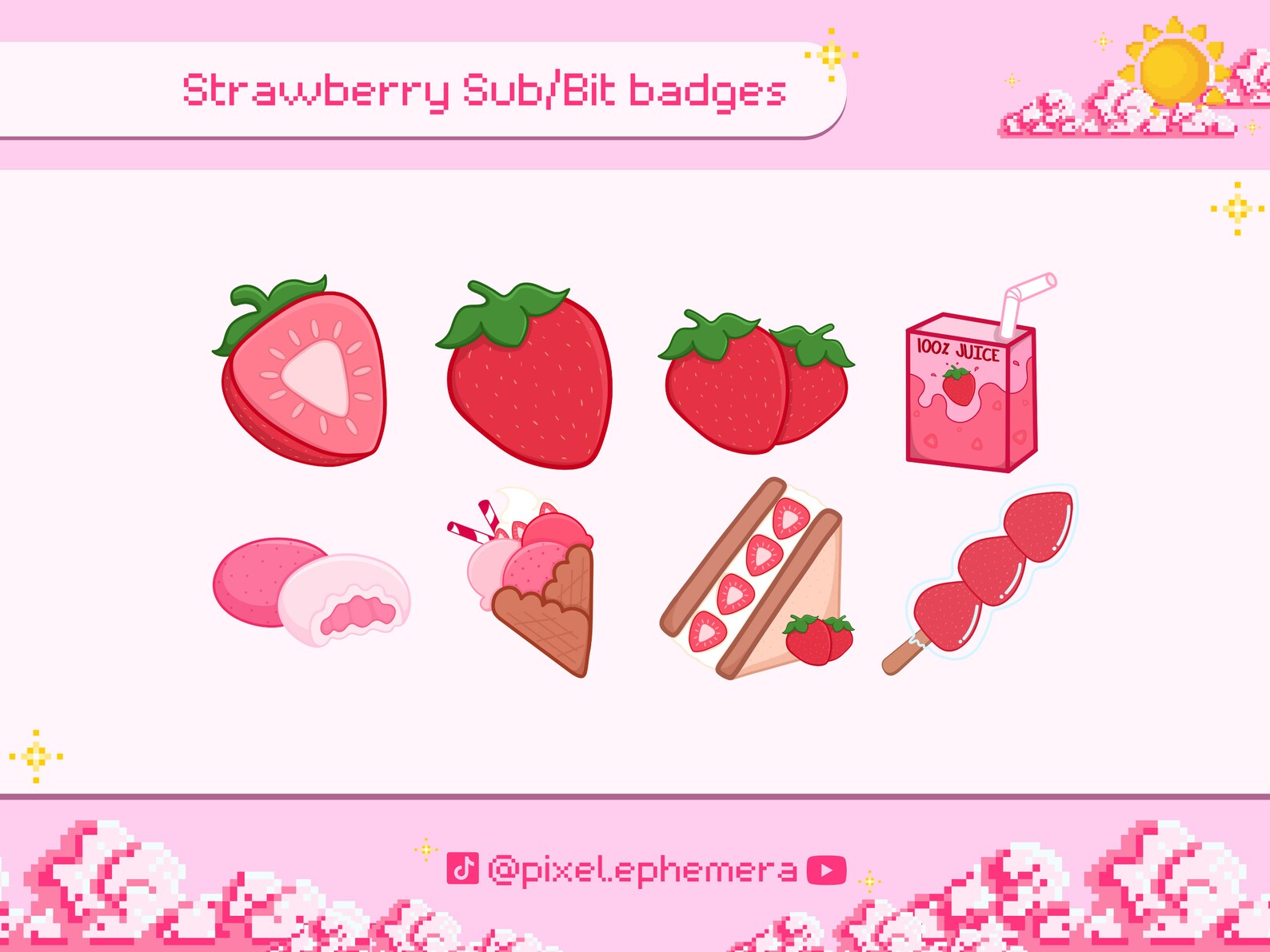 Strawberry Desserts Sub Badges - Premade Ice Cream and Mochi Streaming ...