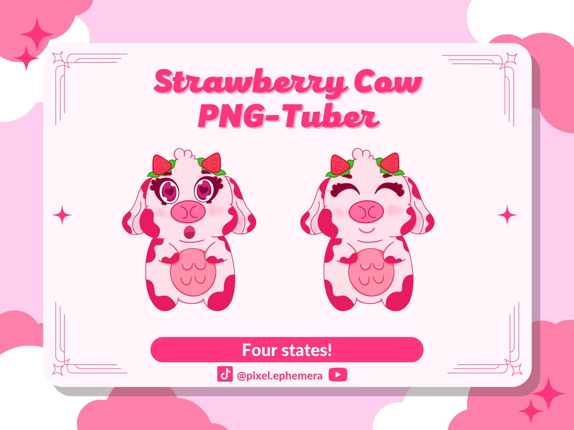 Pink Strawberry Cow Png-tuber Streaming V-tuber Twitch - Etsy