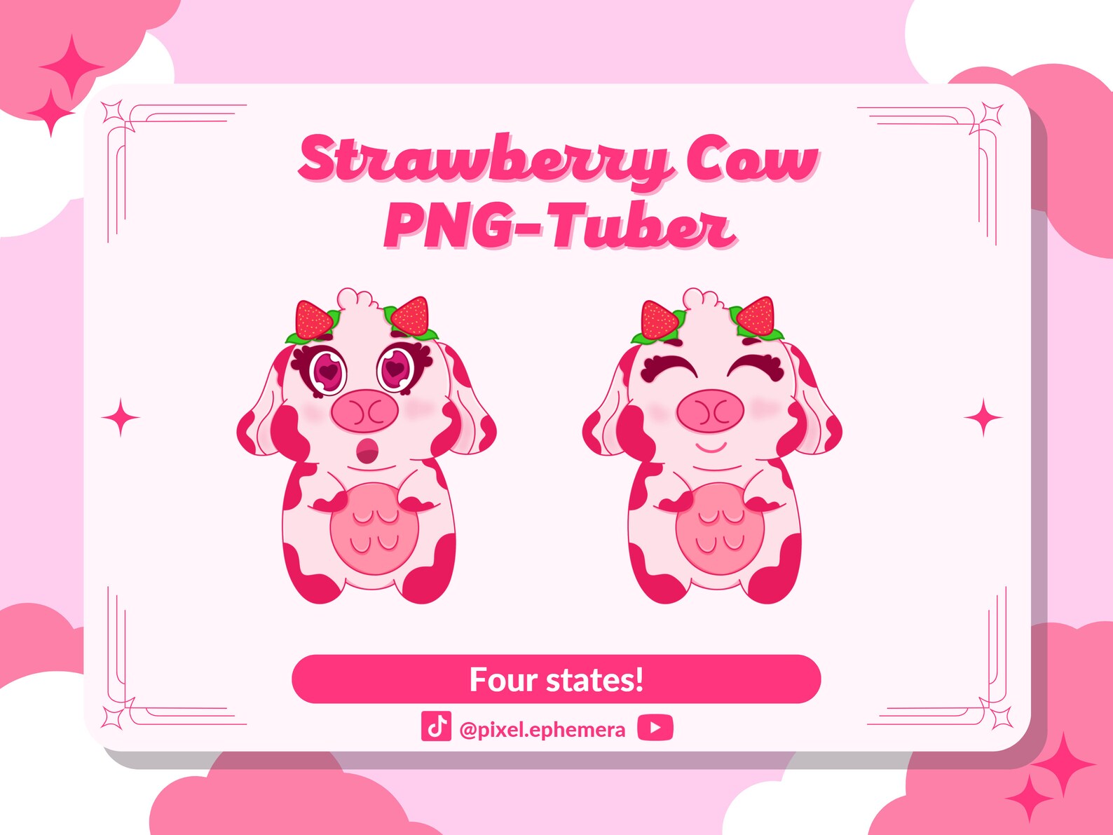 Pink Strawberry Cow Png-tuber Streaming V-tuber Twitch - Etsy