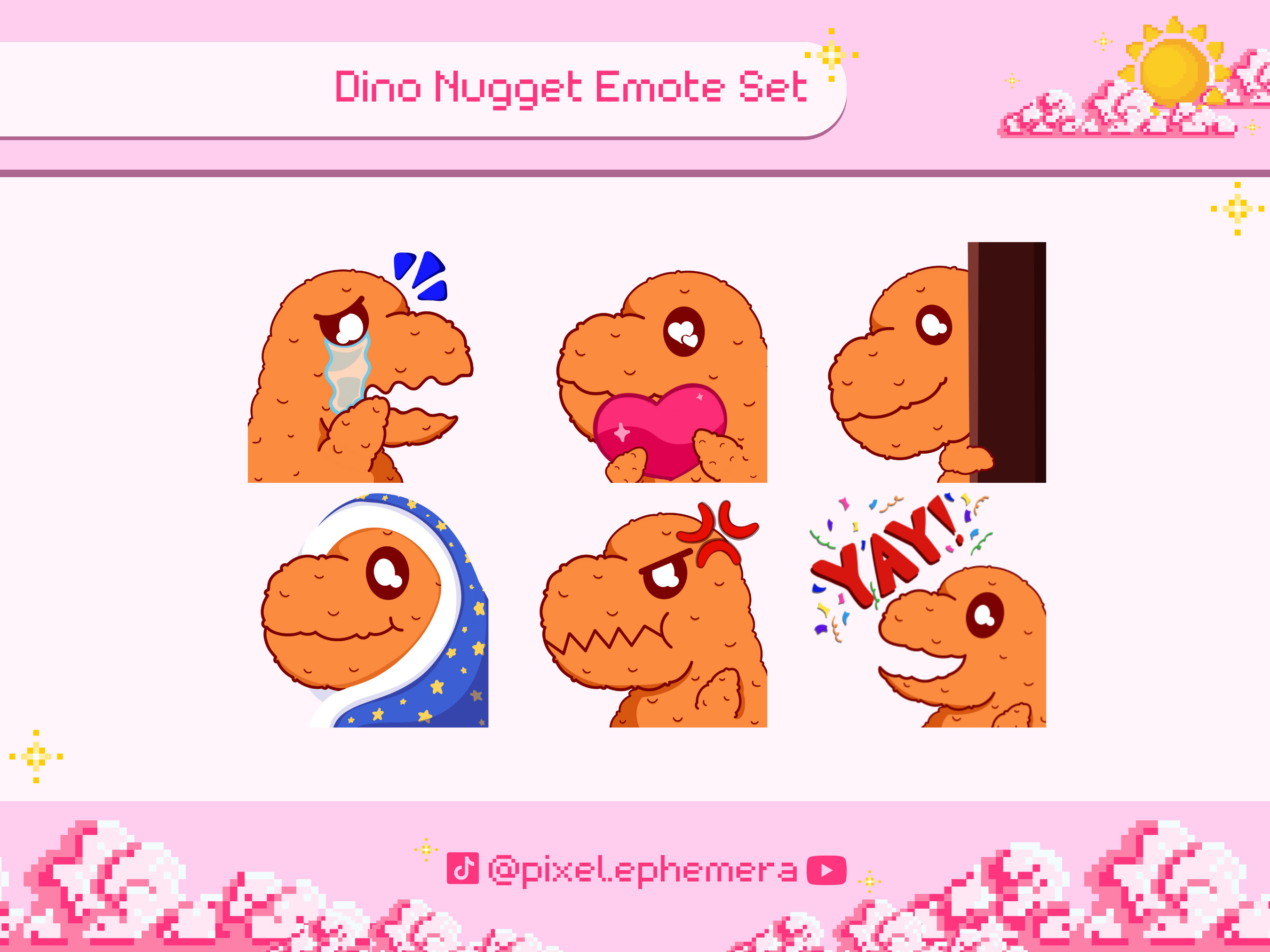 Dino Nugget Emote Set for Twitch Discord Youtube Streaming - Cute ...