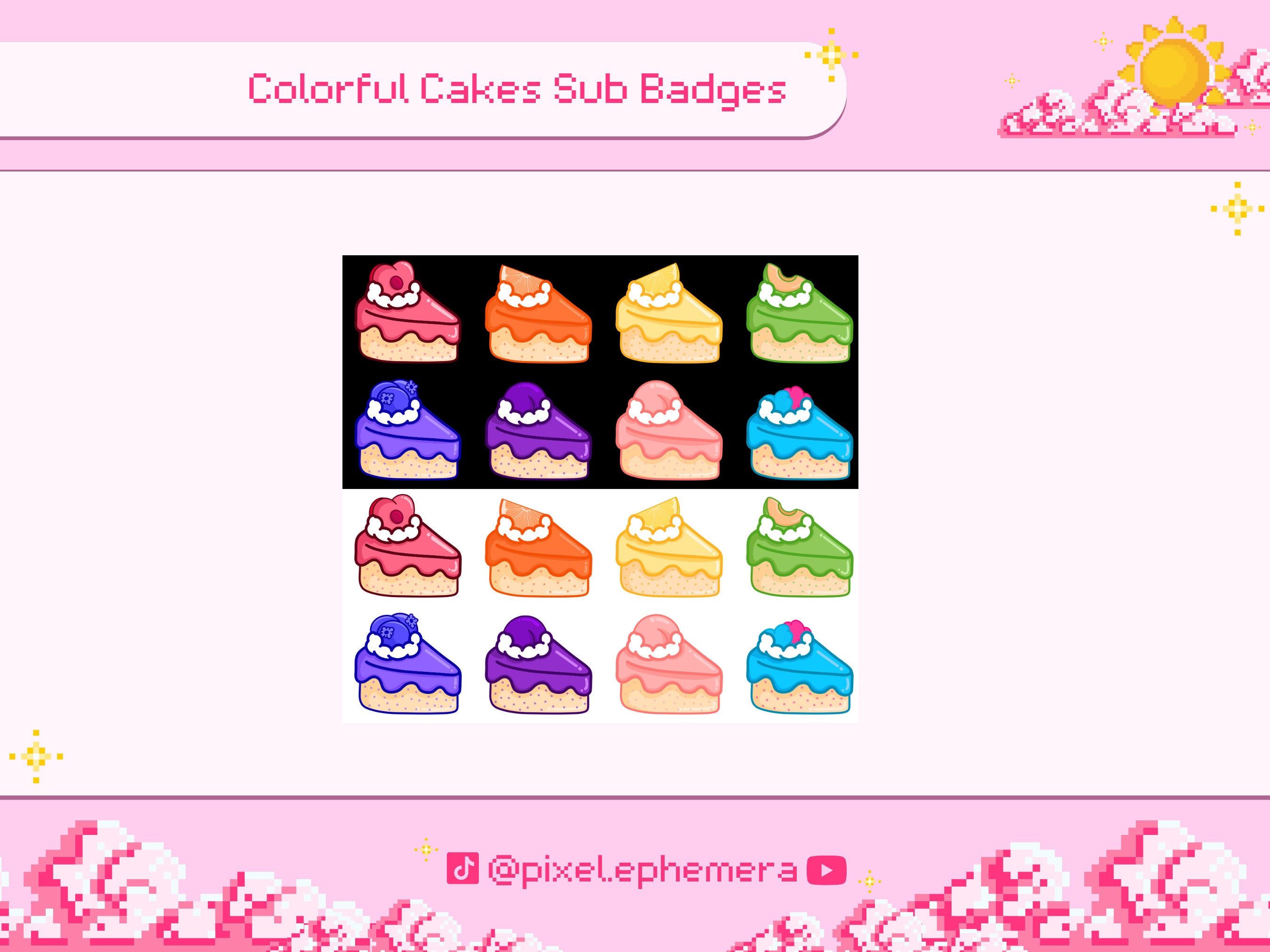 Eight Colorful Cakes Sub/bit Badge Set - Cute Fruity Cake Pie Sub ...