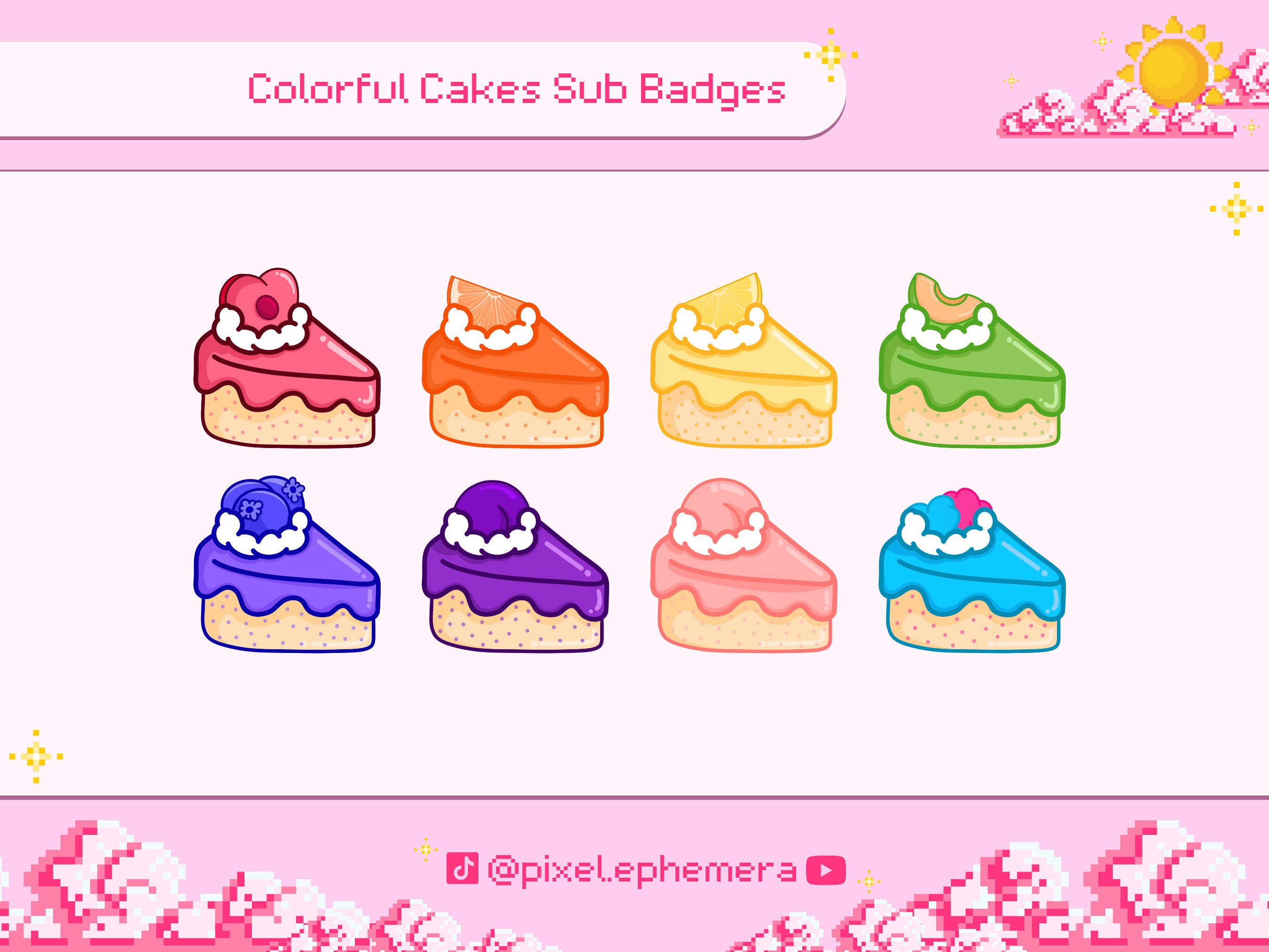 Eight Colorful Cakes Sub/bit Badge Set Cute Fruity Cake Pie Sub Badges ...
