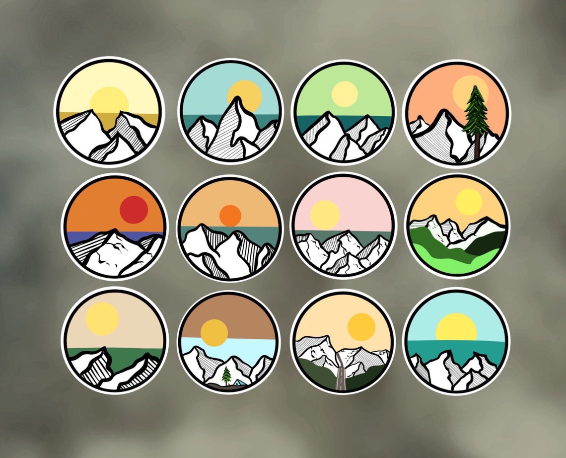 Hand Drawn Mountain Themed Stickers 2 Inches - Etsy