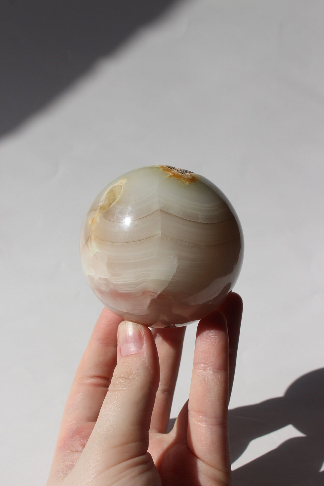 1LB Pink and Green Banded Calcite Sphere With Crater Pink and Green ...