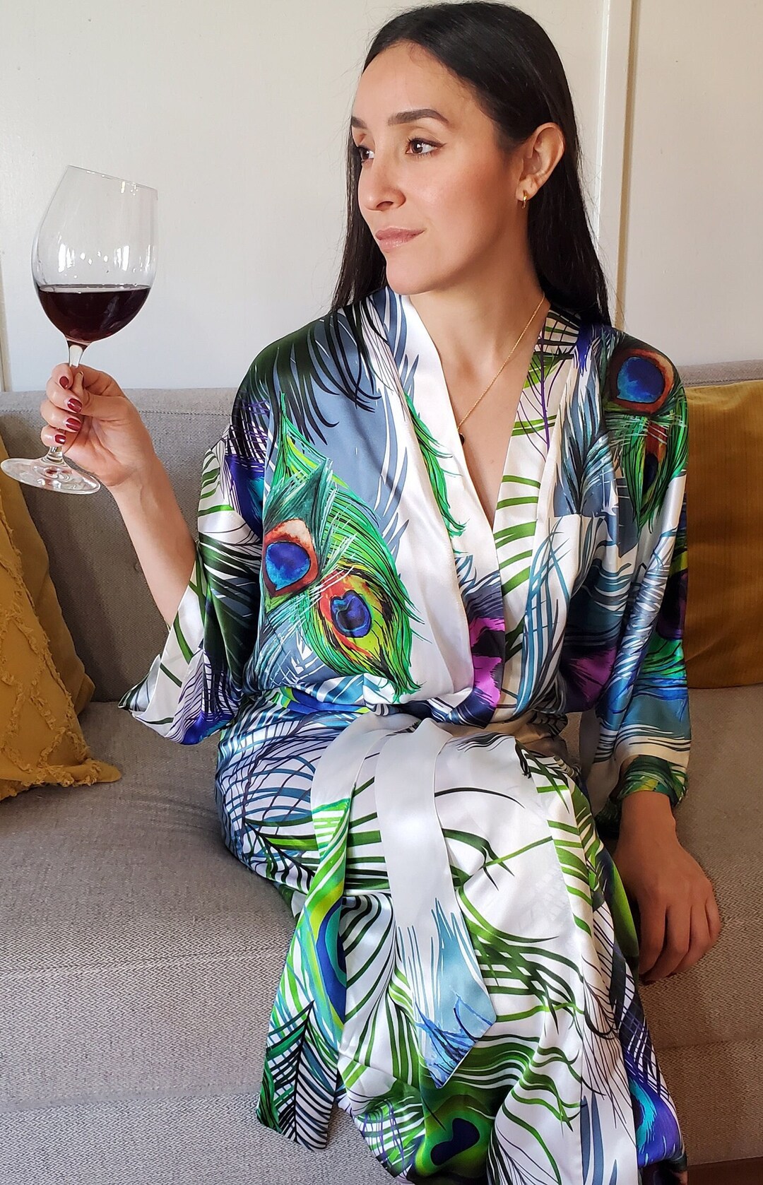 White Peacock 100% Silk Kimono Robe - Etsy