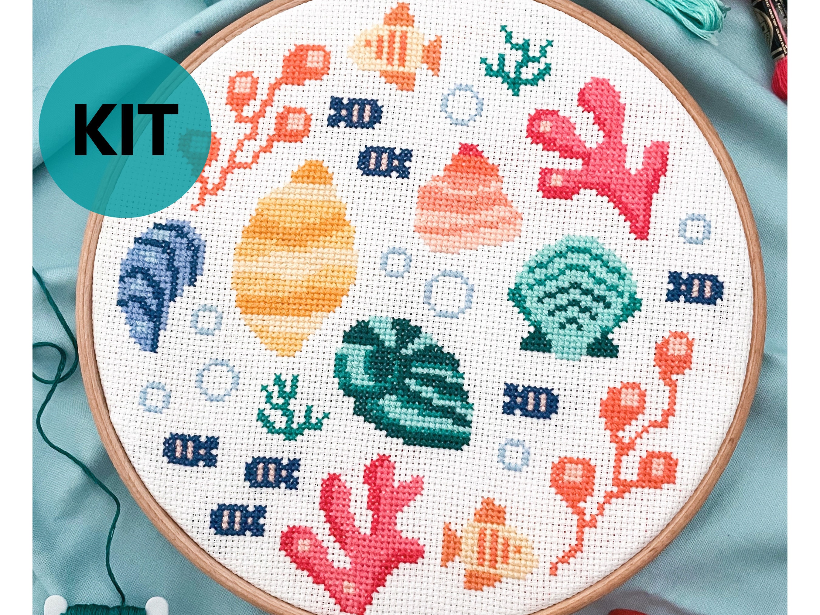 Sea Life Cross Stitch Pattern, Ocean Cross Stitch Kit, Colourful Shell ...